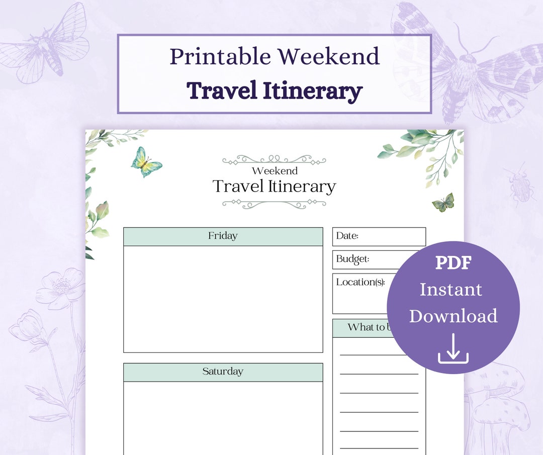 Weekend Travel Itinerary Printable PDF | Weekend to Do List | Weekend ...
