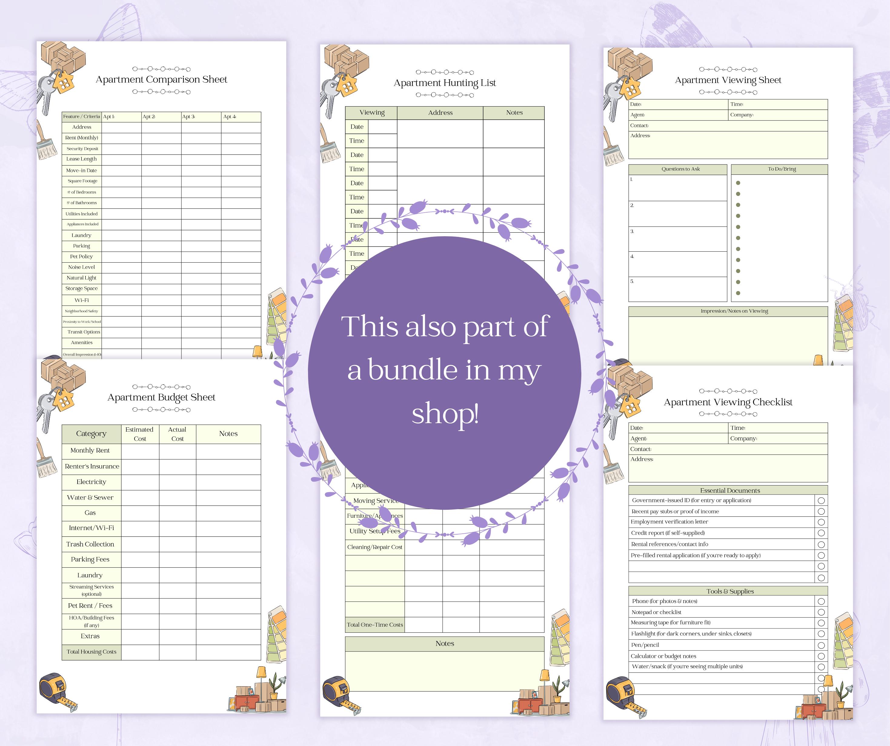 Apartment Comparison Sheet Printable PDF | Moving Planner | House ...