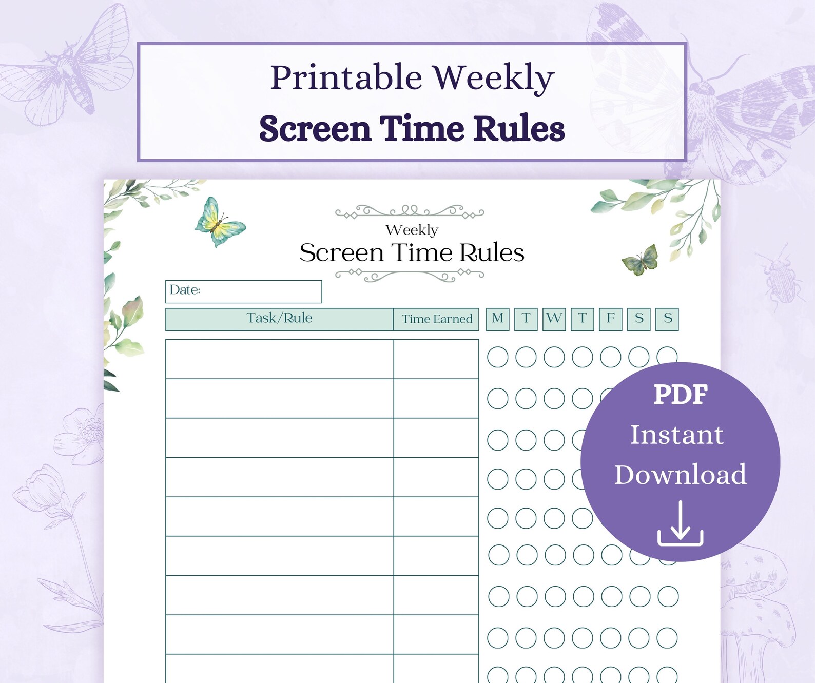 Screen Time Rules Printable PDF | Earn Screen Time | Weekly Screen Time ...