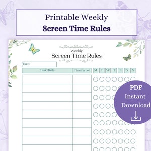 Screen Time Rules Printable PDF | Earn Screen Time | Weekly Screen Time ...
