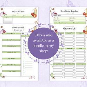 Recipe Card Sheet Printable PDF | 3 Recipes per Page | Food Journal ...