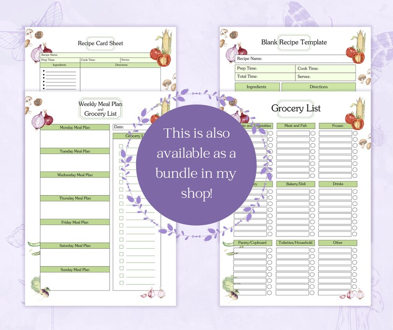 Recipe Card Sheet Printable PDF | 3 Recipes per Page | Food Journal ...