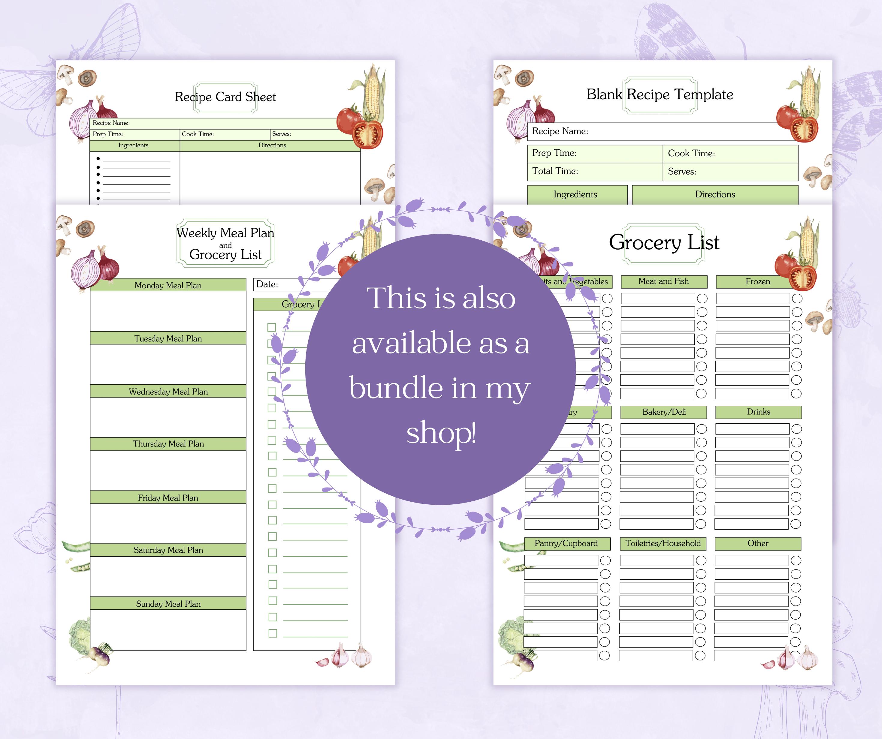 Blank Recipe Template Printable PDF | 1 Recipe per Page | Recipe ...