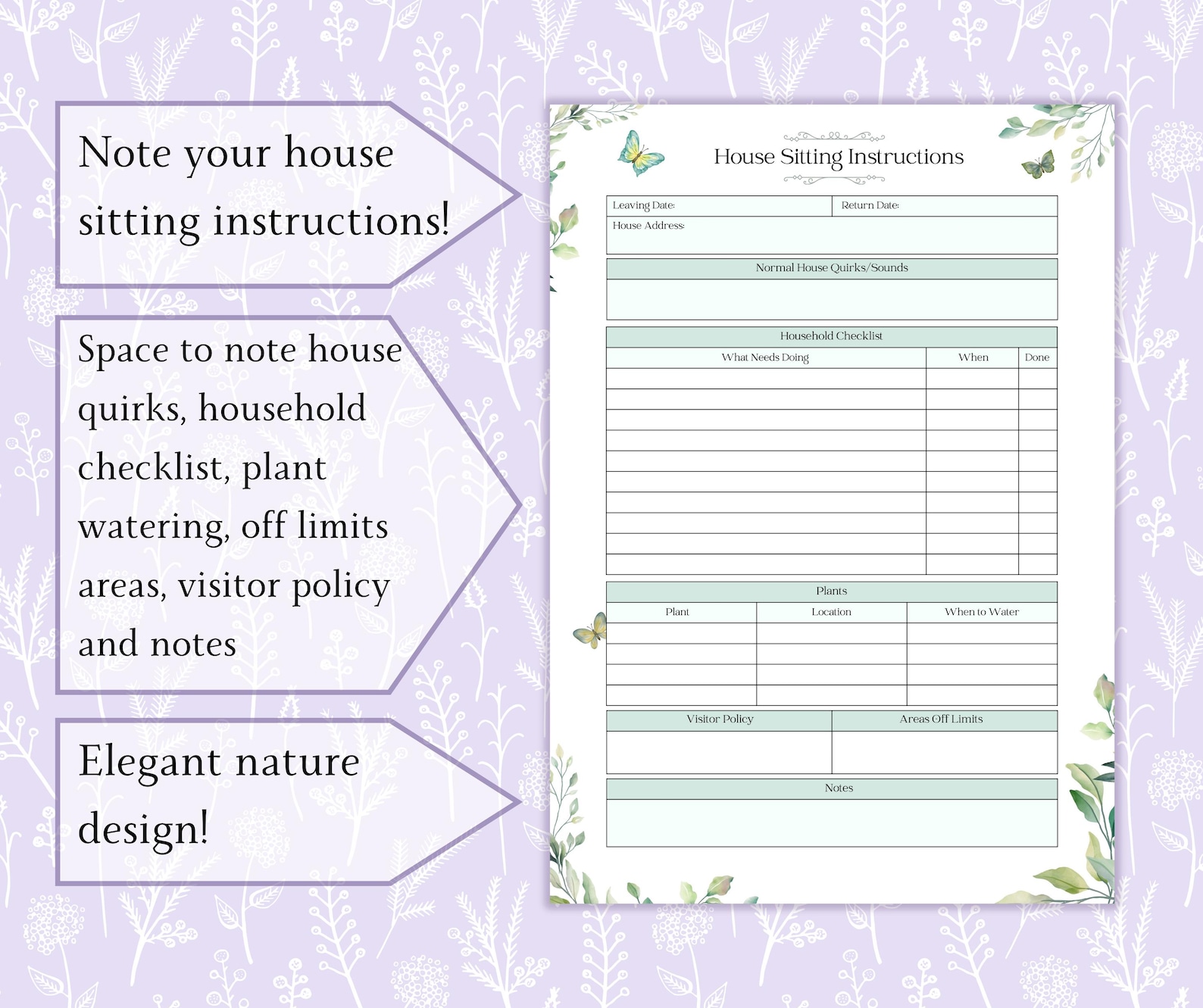 House Sitting Instructions Printable PDF | House Sitter Plan | House ...
