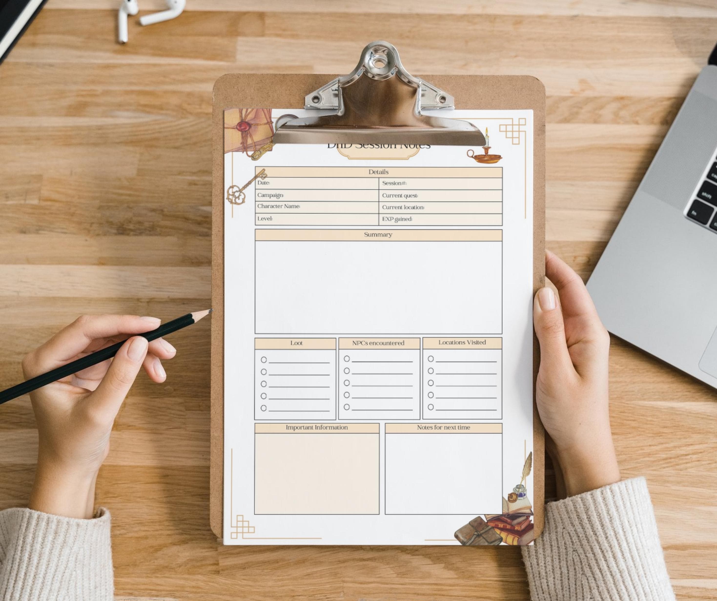 Dnd Session Notes Printable PDF | Dnd Handouts | Dnd Player Journal ...