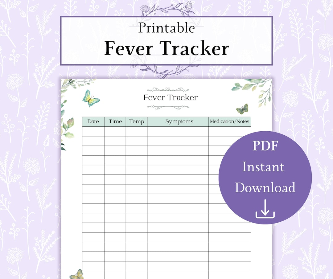 Fever Tracker Printable PDF | Temperature Log | Healthcare Tracker ...
