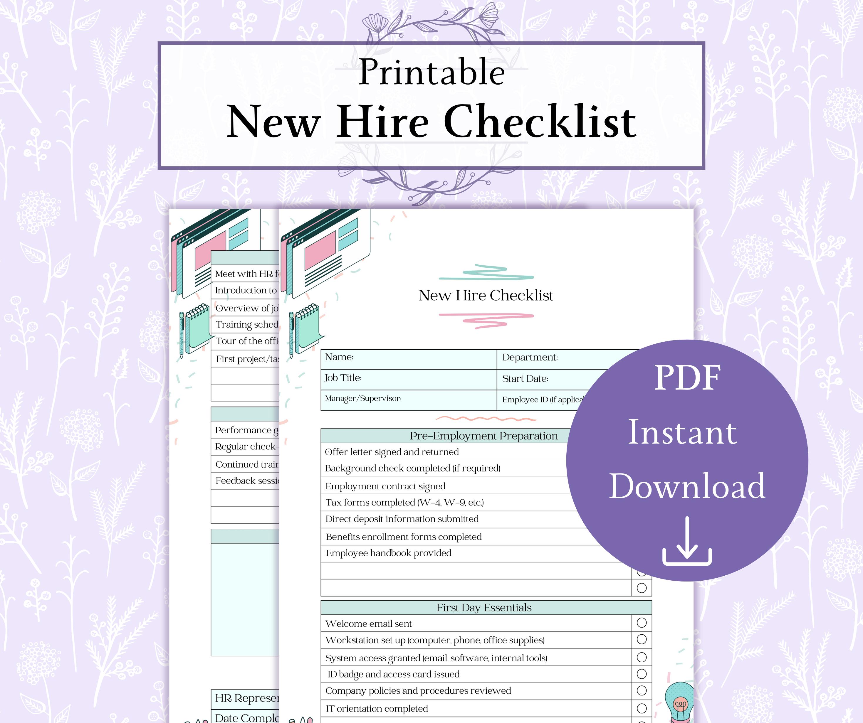 New Hire Checklist Printable PDF | New Hire Orientation | Employee New ...