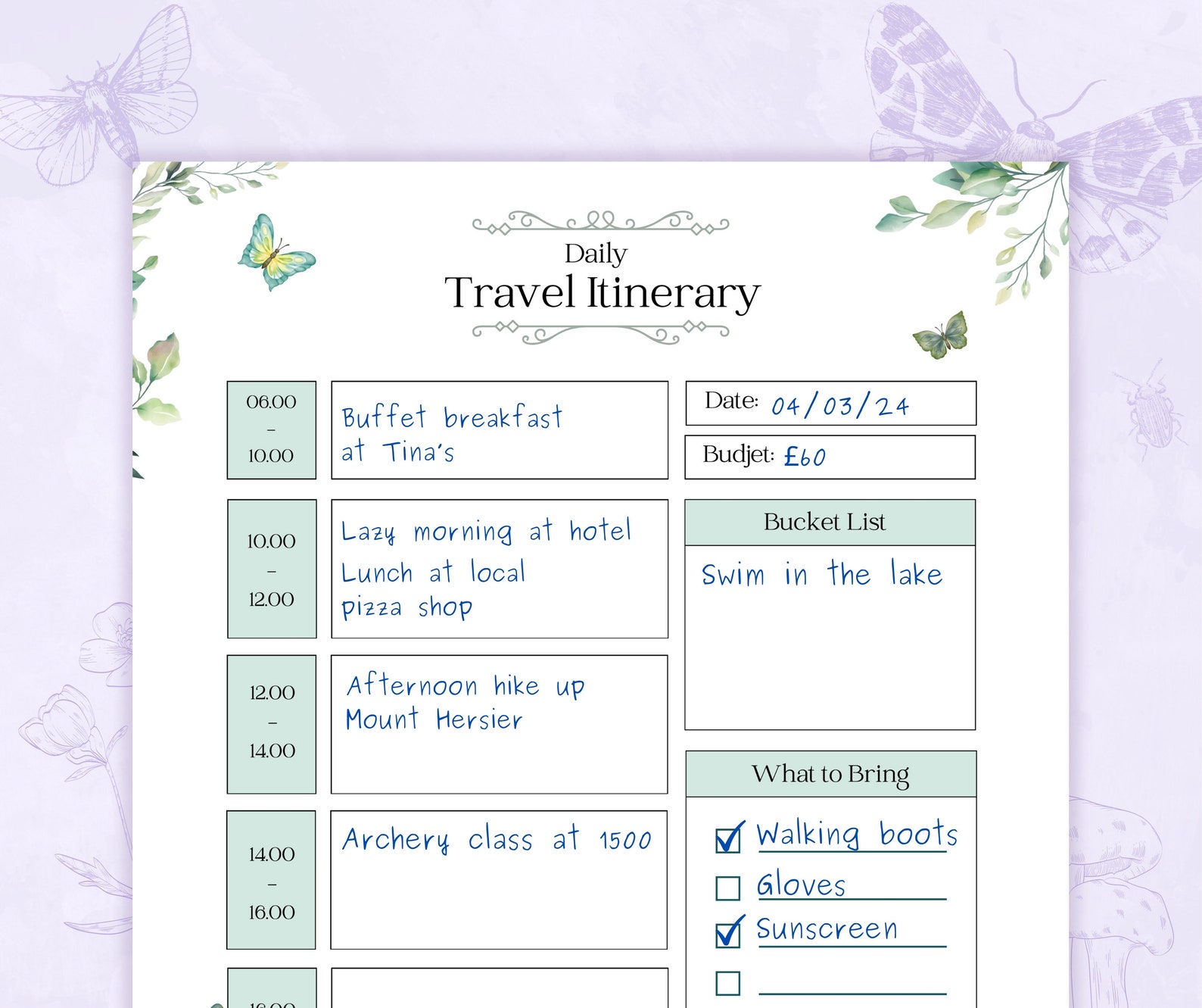 Daily Travel Itinerary Printable PDF | Travel Planner Printable | Daily ...