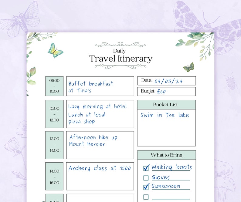 Daily Travel Itinerary Printable PDF | Travel Planner Printable | Daily ...