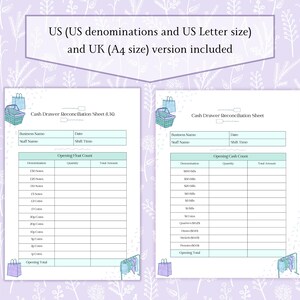 Cash Drawer Reconciliation Sheet Printable PDF | Cash Drawer Sheet ...