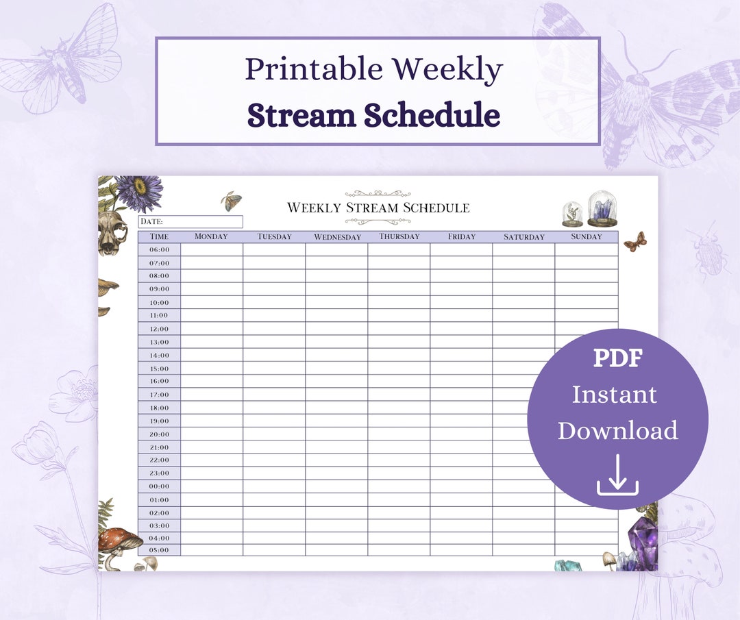 Stream Schedule Printable PDF | Content Calendar | Gaming Diary ...