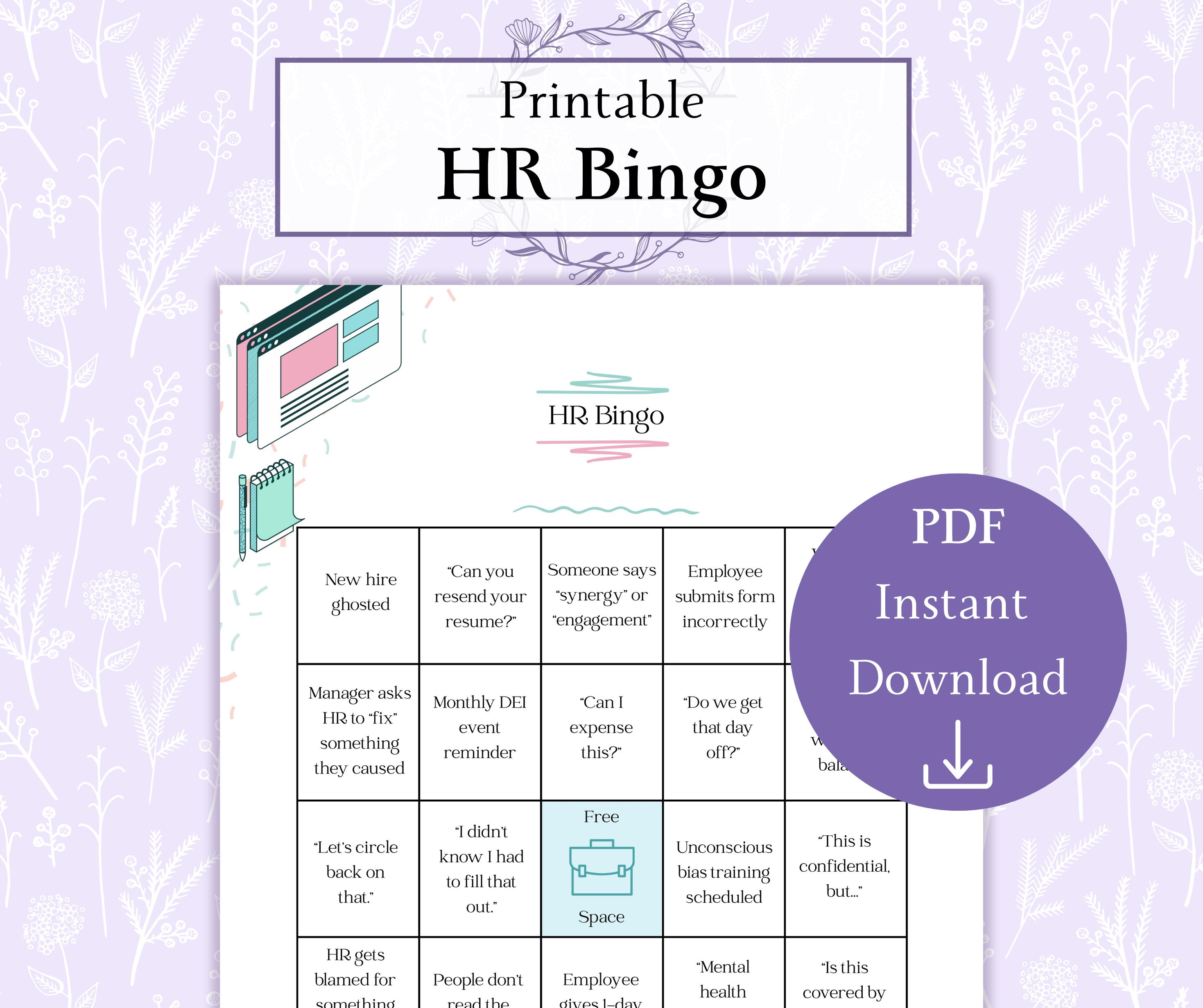 HR Bingo Game Printable PDF | Team Bonding Bingo | Work Place Bingo ...
