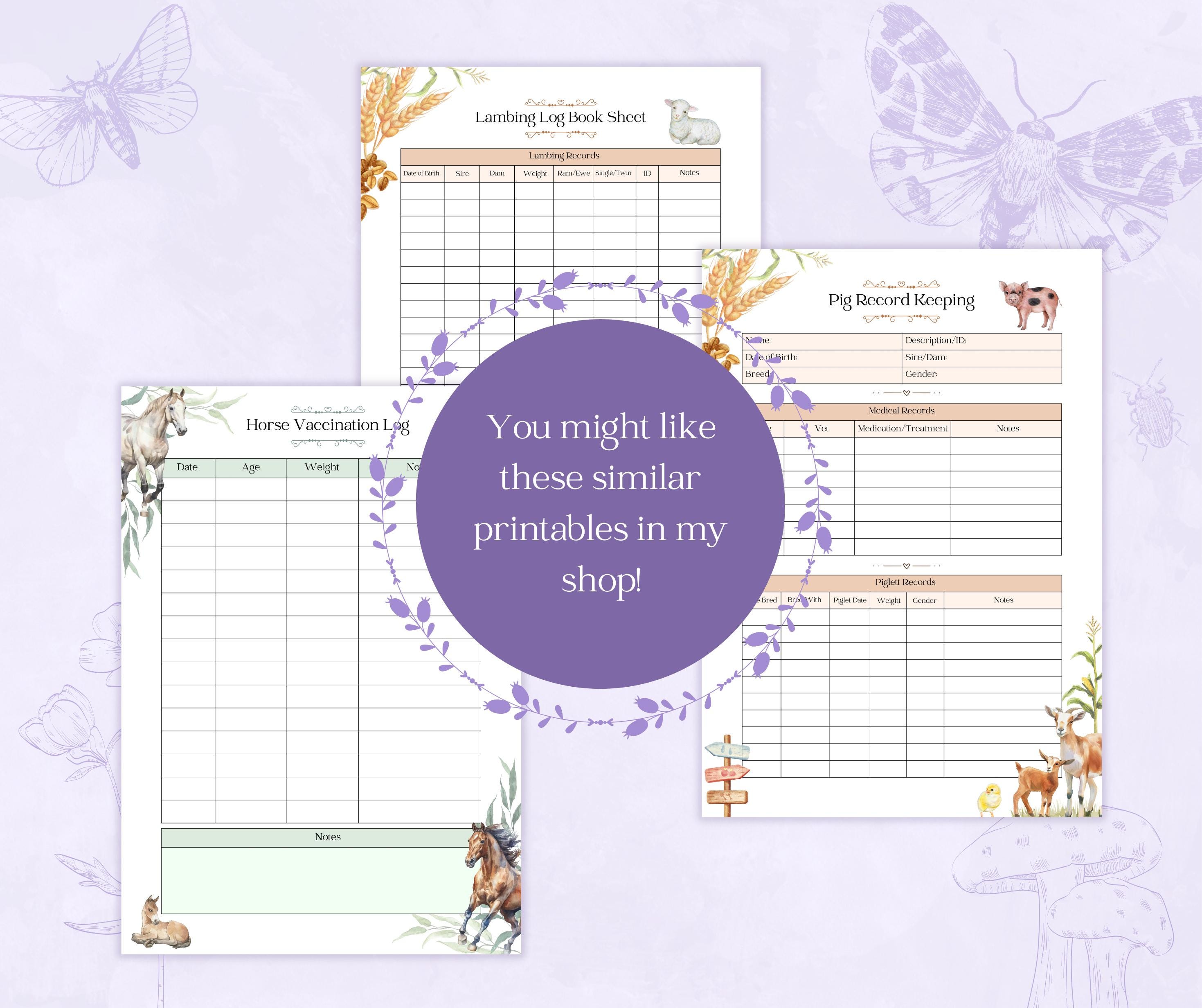 Hay Tracker Printable PDF | Farm Record Keeping | Hay Yielding Chart ...