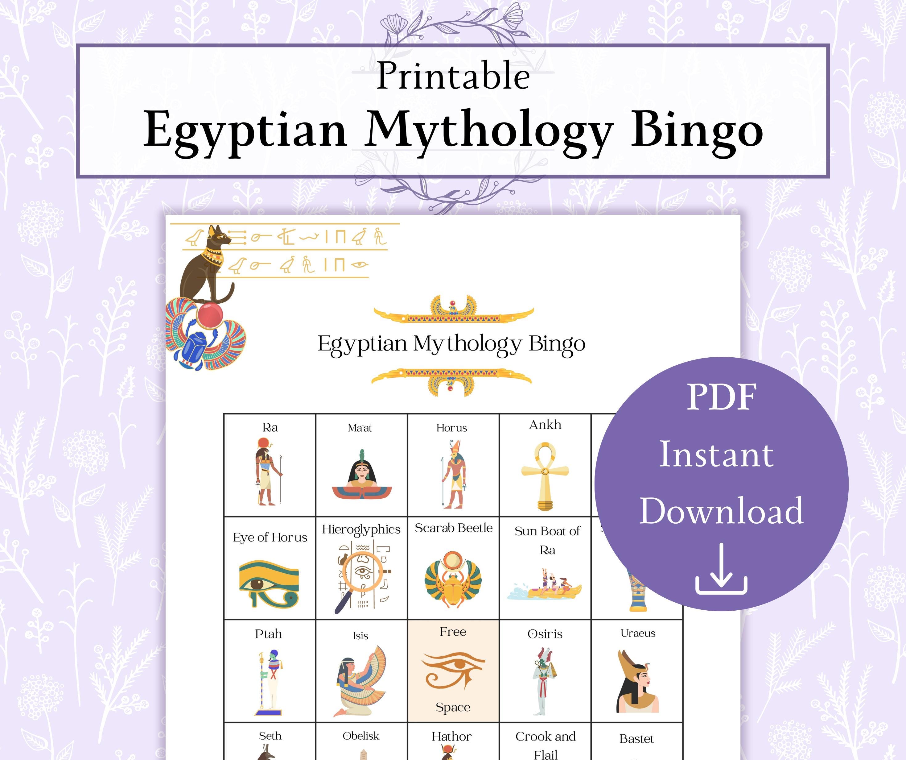 Egyptian Mythology Bingo Sheet Printable PDF, Ancient Egypt Bingo ...