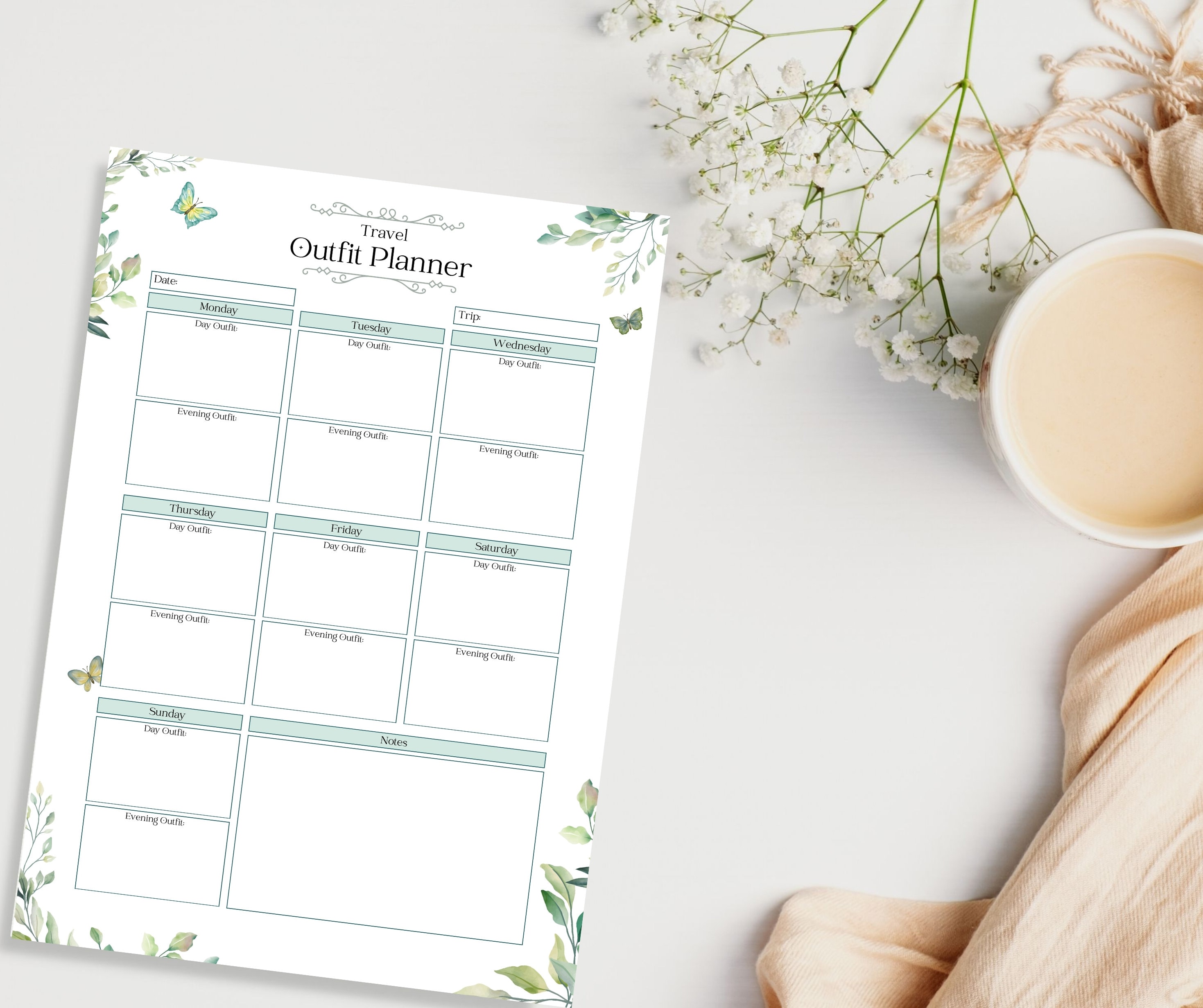 Travel Outfit Planner Printable PDF | Travel Packing List Clothes ...