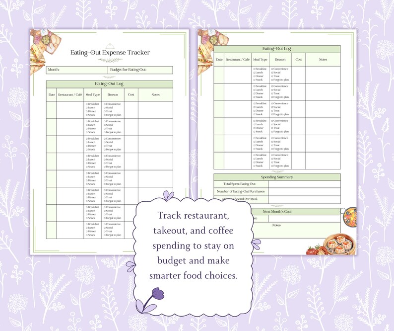 Eating Out Expense Tracker Printable PDF, Food Budget Planner ...