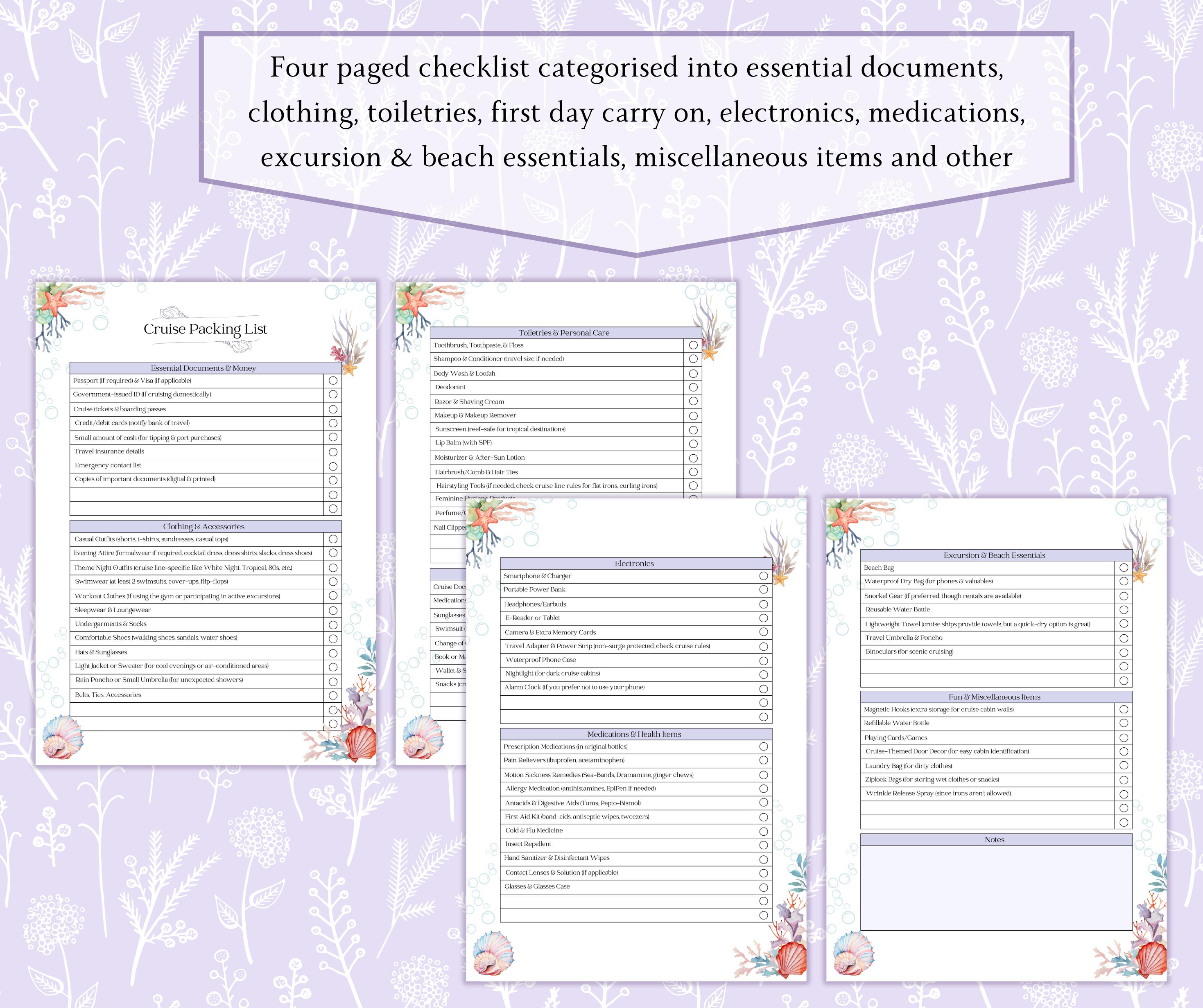 Cruise Packing Checklist Printable PDF | Pre Cruise Checklist | Travel ...