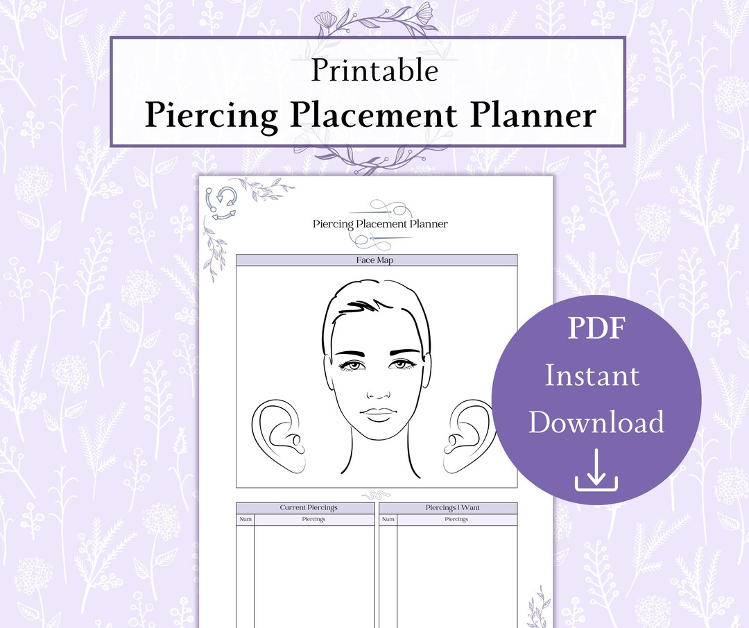 Piercing Placement Planner Printable PDF, Body and Ear Piercing Map ...
