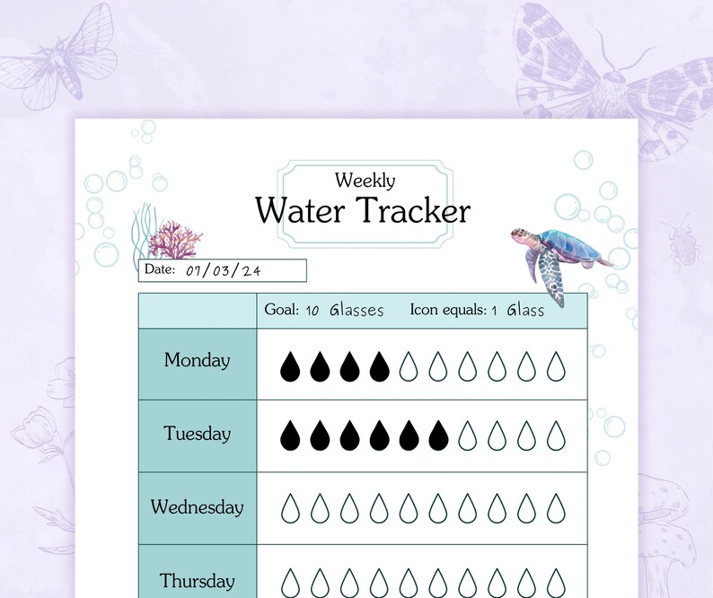 Water Tracker | Printable PDF | Weekly Hydration Tracker | Drink Water ...