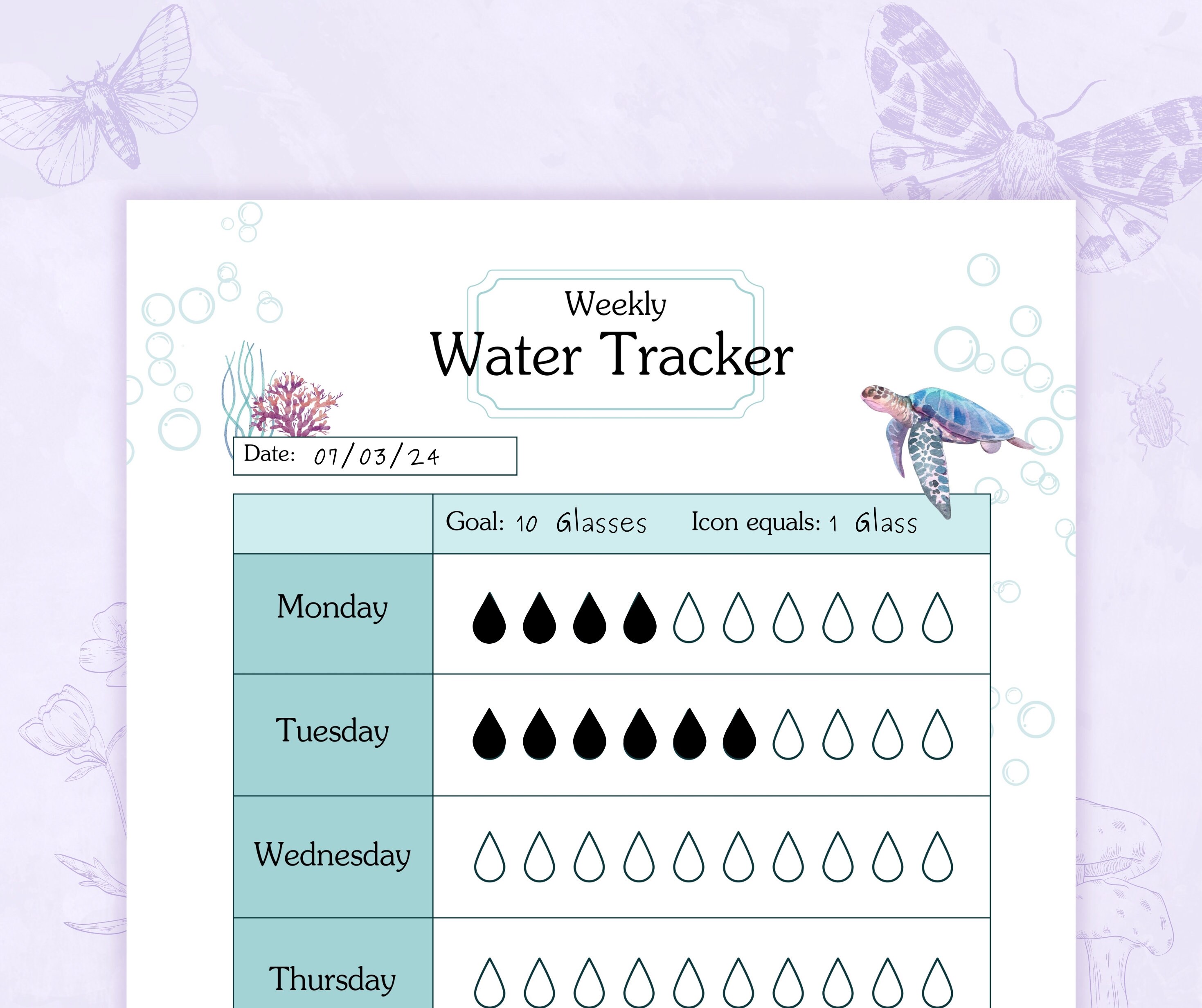 Water Tracker | Printable PDF | Weekly Hydration Tracker | Drink Water ...