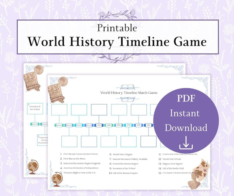 World History Timeline Game Printable PDF, Historical Events Timeline ...