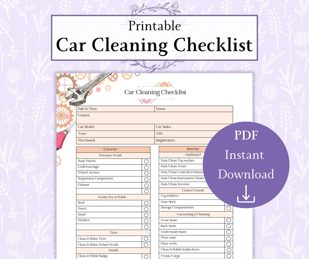 Car Wash Checklist Printable PDF | Car Cleaning List | Vehicle Care Log | Vehicle Cleaning ...