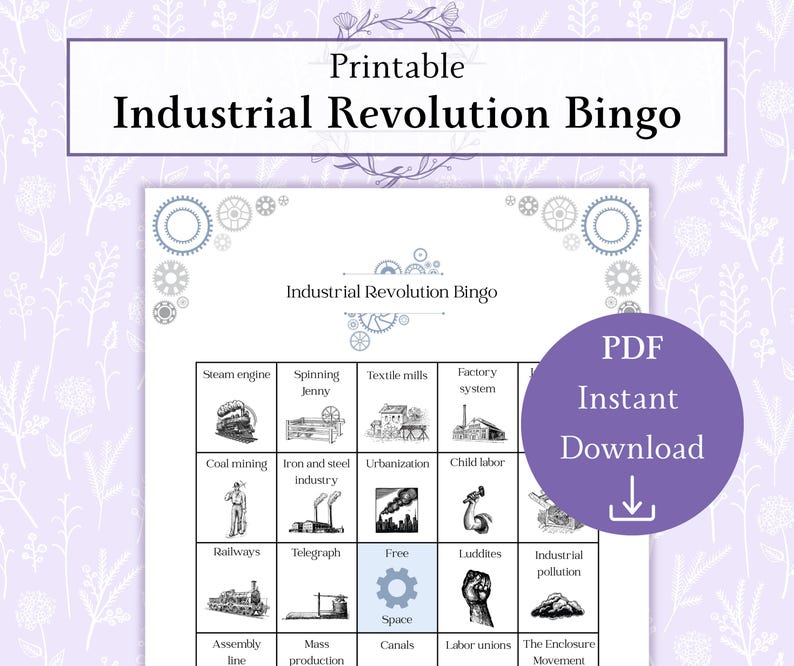 Industrial Revolution Bingo Game Printable PDF, History Classroom ...