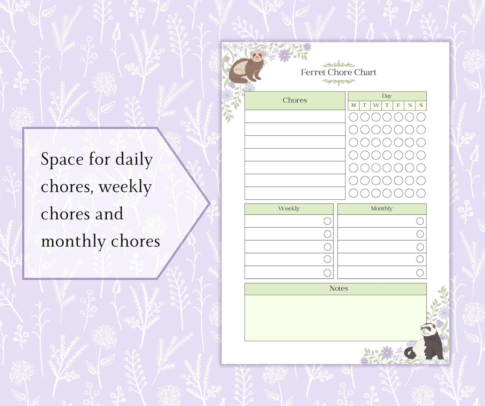 Ferret Chore Chart Printable PDF | Ferret Care Schedule | Ferret Daily ...