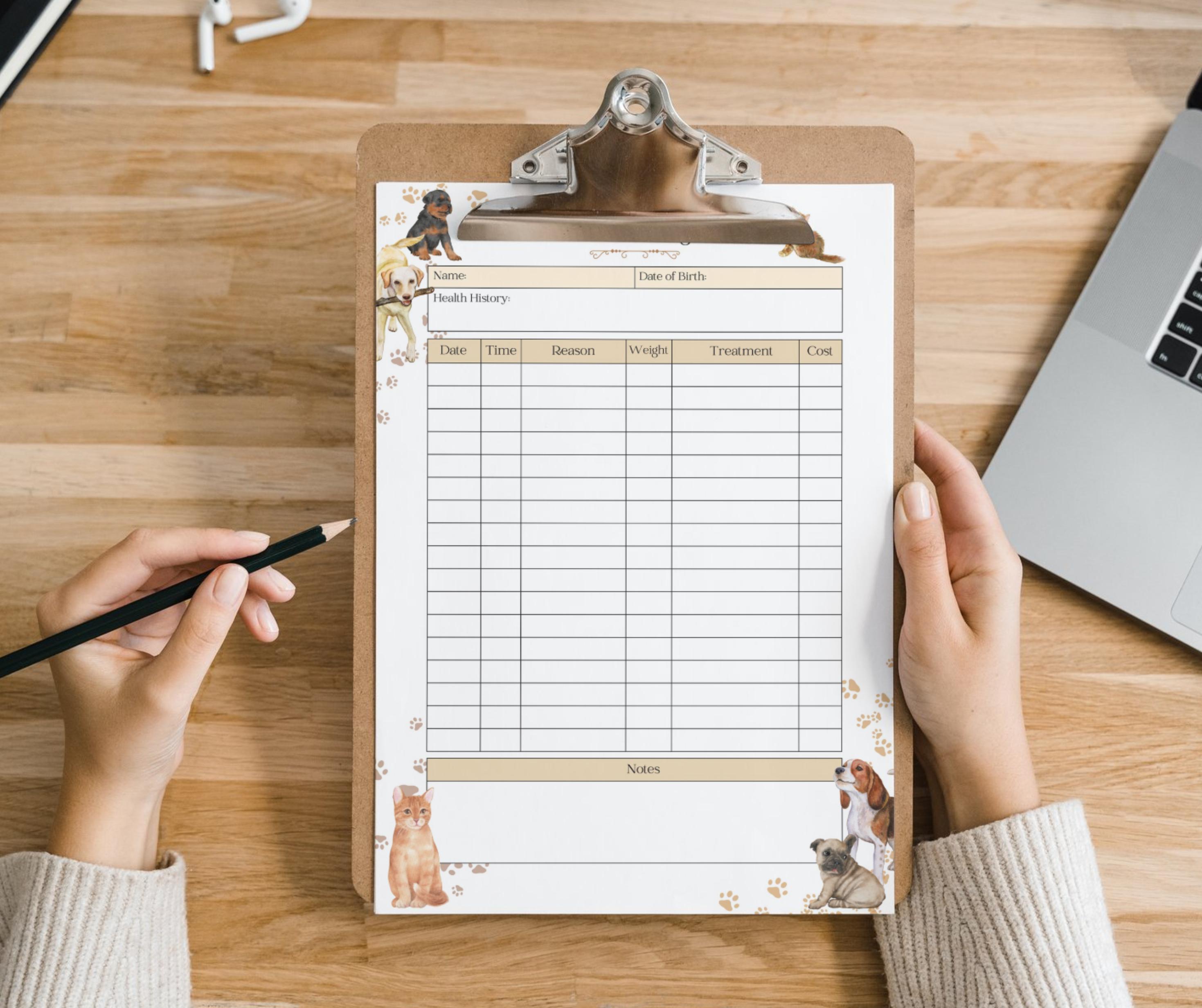Vet Visit Log Printable PDF | Pet Care Log | Pet Health Tracker | Vet ...