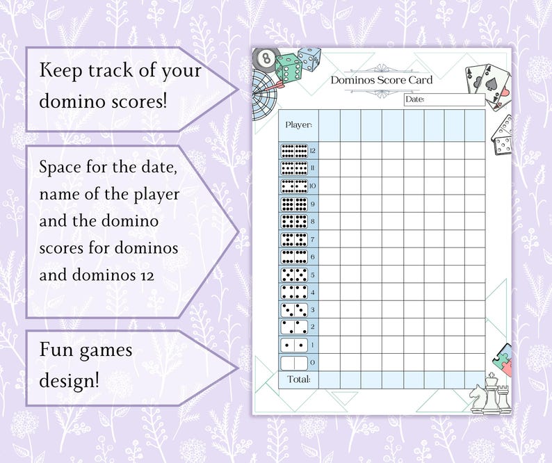 Dominos Score Card Printable PDF | Dominoes Score Board | Dominos Tally ...
