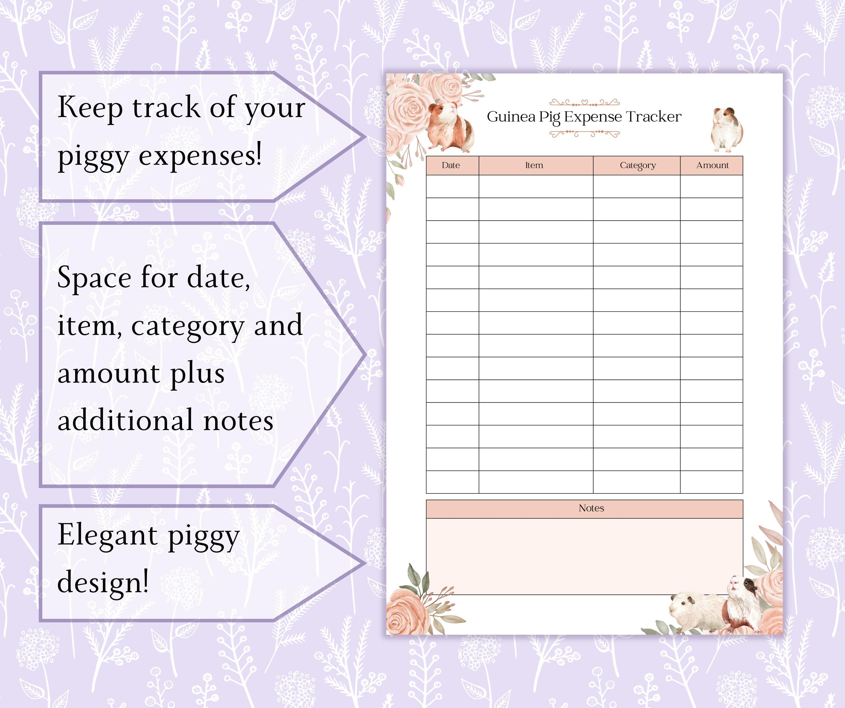 Guinea Pig Expense Tracker Printable PDF | Guinea Pig Care Log | Pet ...