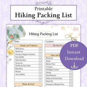 Hiking Packing List Printable PDF | Travel Checklist | Hiking Logbook ...