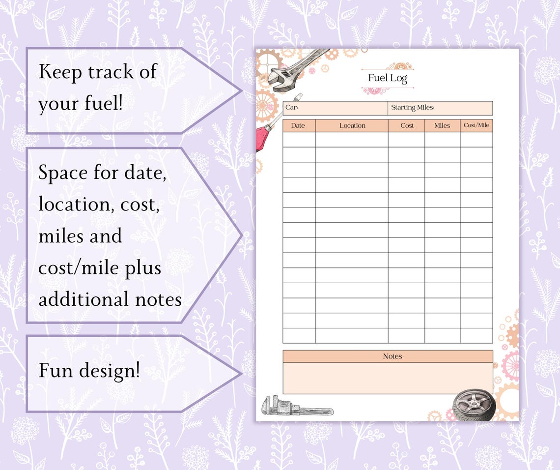 Fuel Log Printable PDF | Vehicle Expenses | Car Expenses Log | Fuel ...