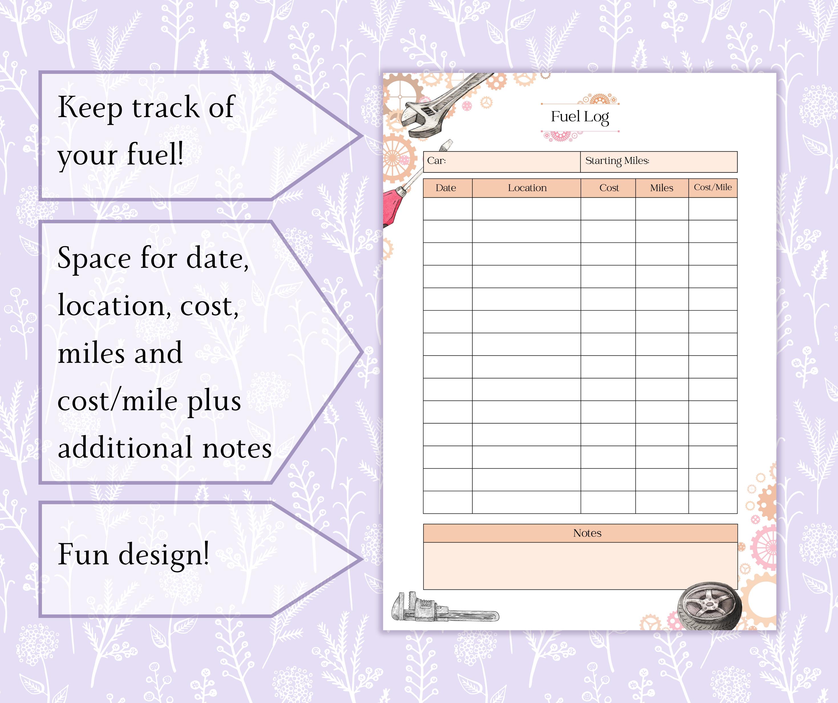 Fuel Log Printable PDF | Vehicle Expenses | Car Expenses Log | Fuel ...