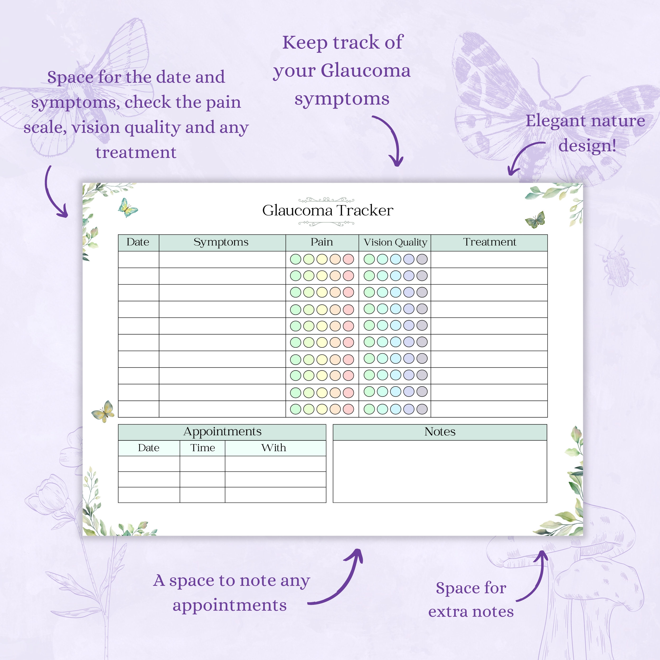 Glaucoma Tracker Printable PDF | Symptom Tracker | Eye Sight Log ...