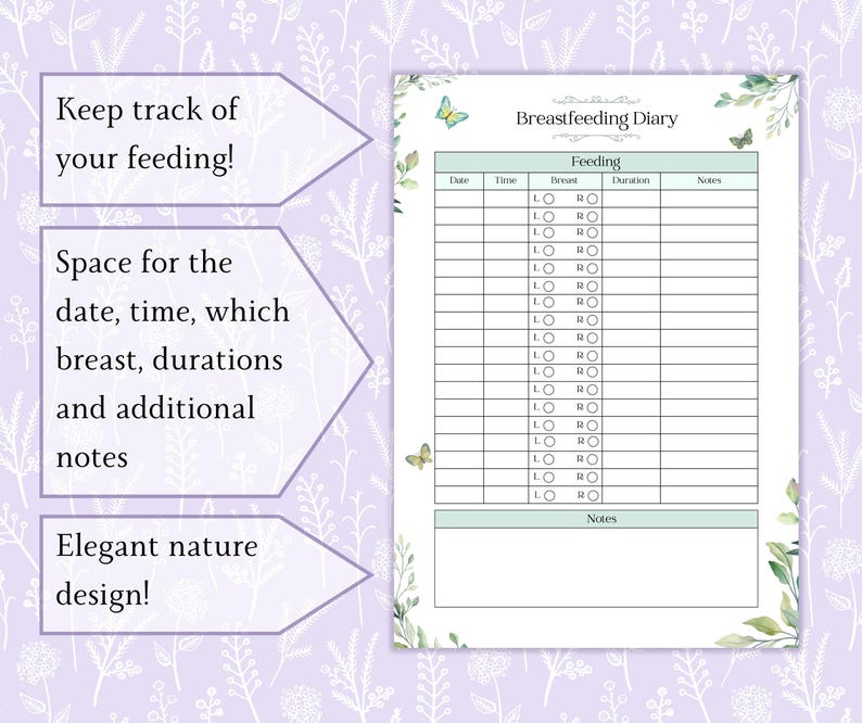 Breastfeeding Diary Printable PDF | Baby Log | Caregiver Log ...