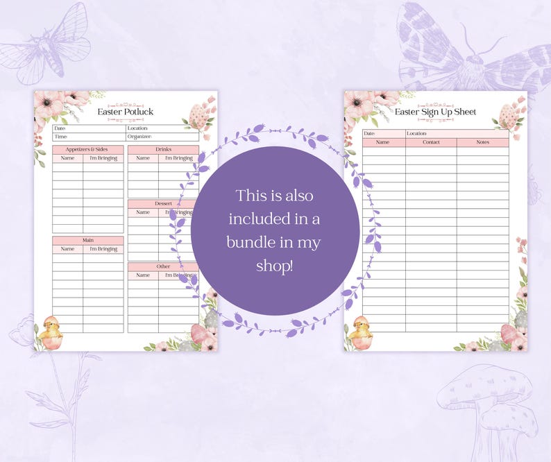 Easter Sign up Sheet Printable PDF | Religious Holiday Party | Contact ...