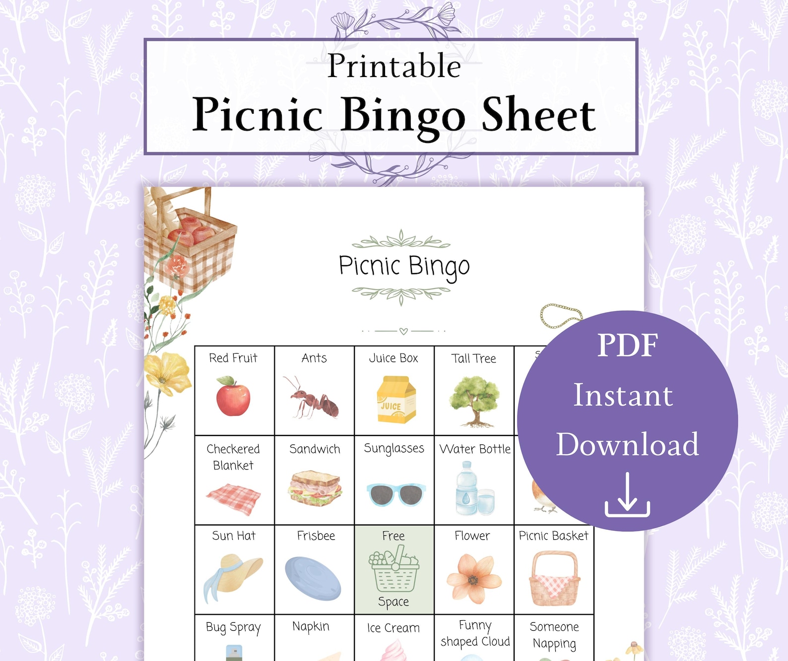 Picnic Bingo Sheet Printable PDF | Outdoor Bingo Game for Kids | Summer ...
