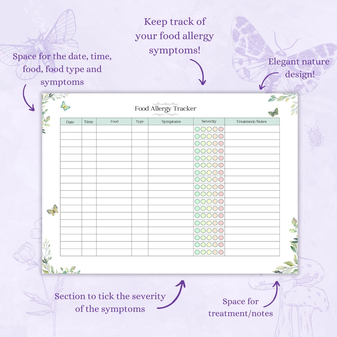 Food Allergy Tracker Printable PDF | Allergy Symptom Tracker | Allergy ...