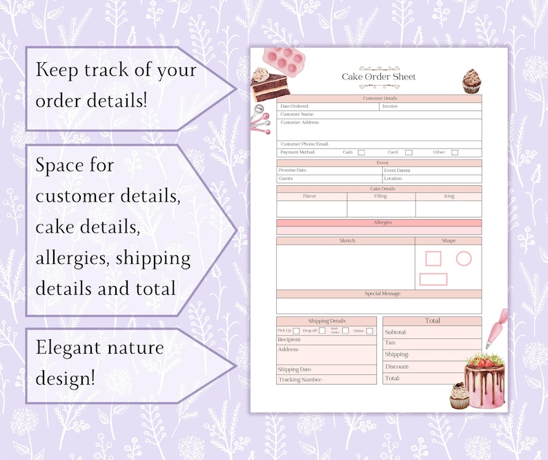 Cake Order Form Printable PDF | Bakery Order Form Template | Food Order ...