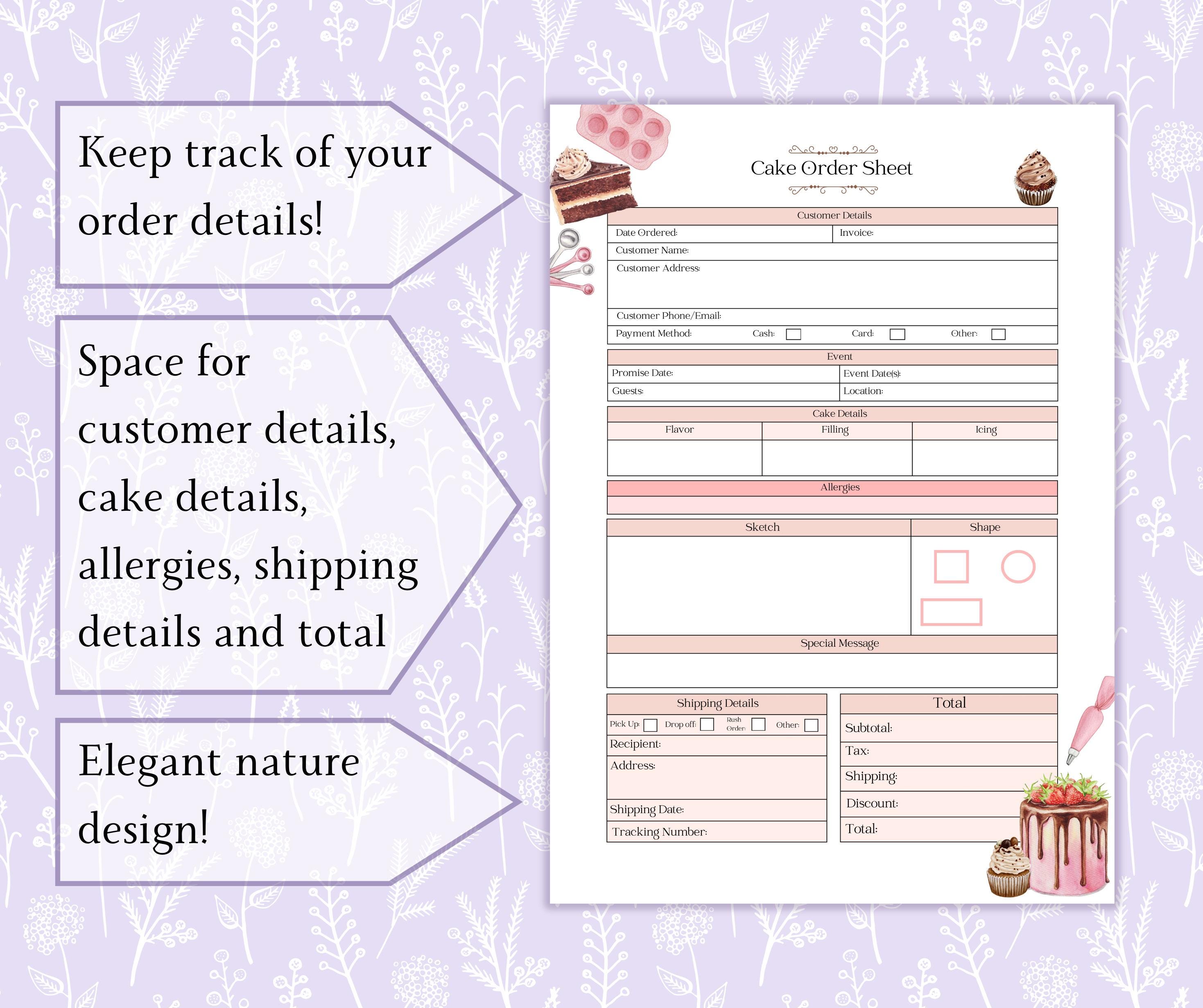 Cake Order Form Printable PDF | Bakery Order Form Template | Food Order ...