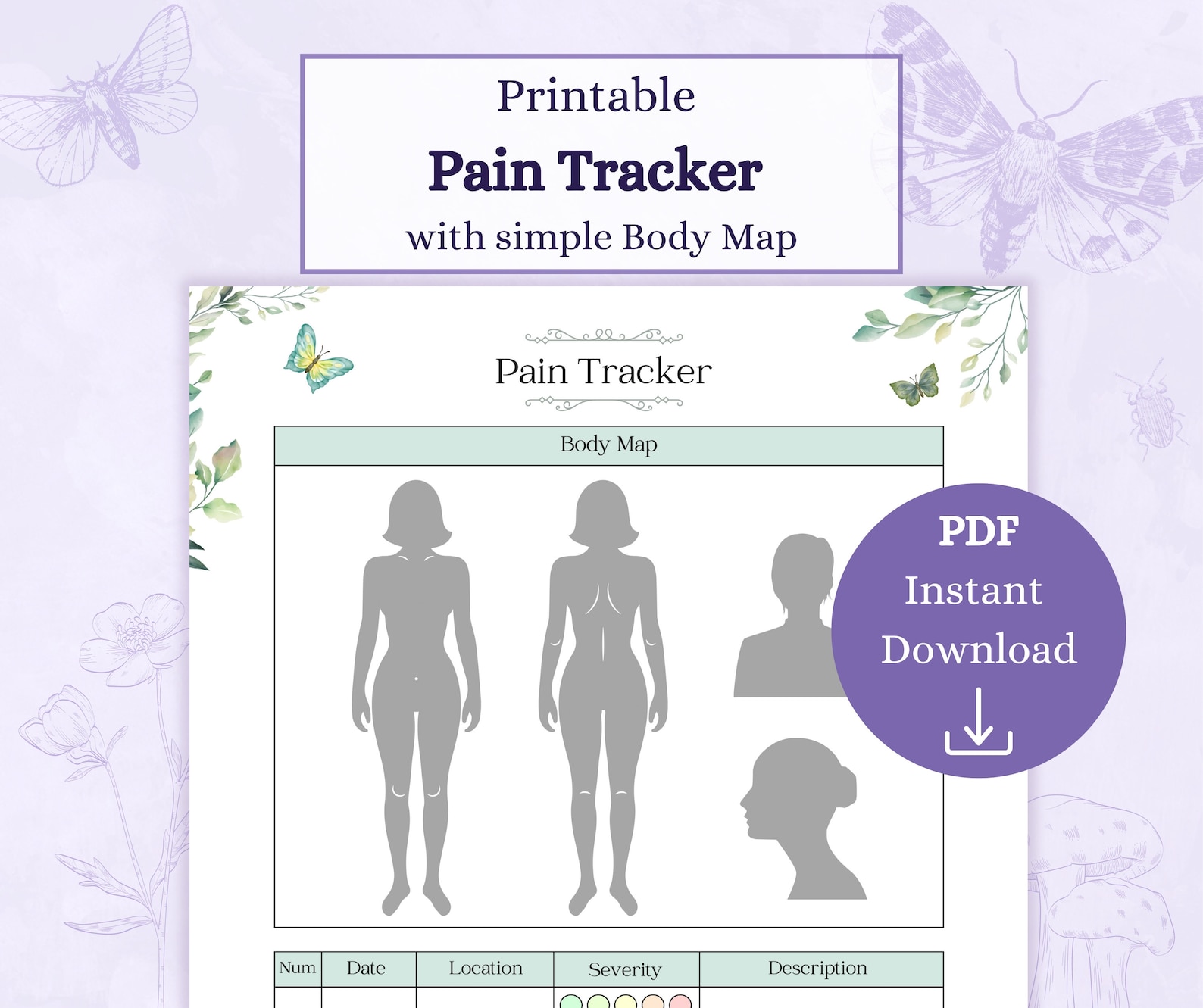 Pain Tracker With Body Map Printable PDF | Pain Diary | Symptom Journal | Pain Log | Wellness ...