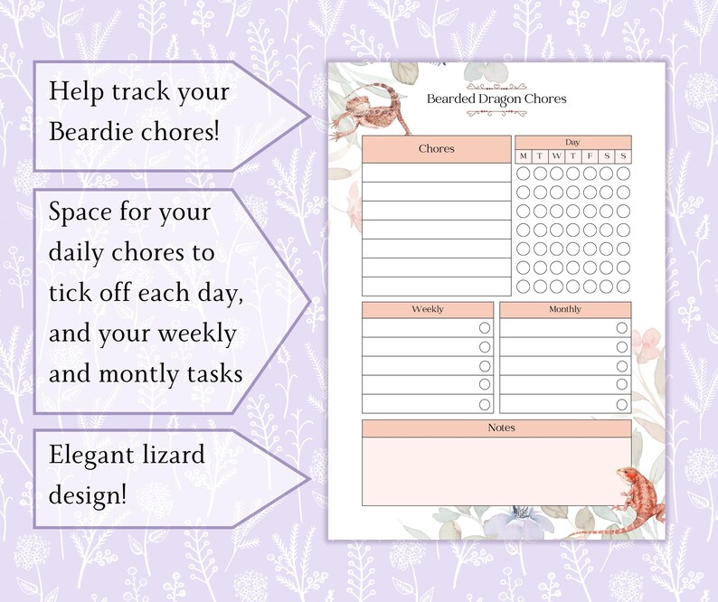 Bearded Dragon Chart Bundle Printable PDF | Bearded Dragon Care Sheet ...