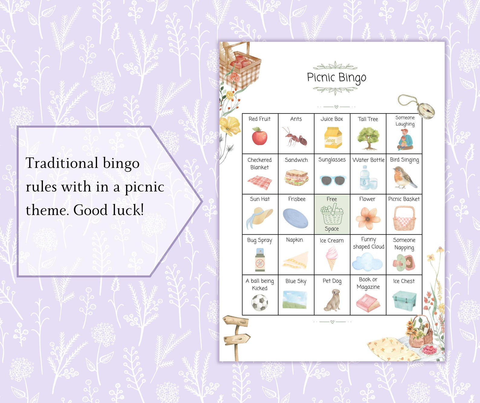 Picnic Bingo Sheet Printable PDF | Outdoor Bingo Game for Kids | Summer ...