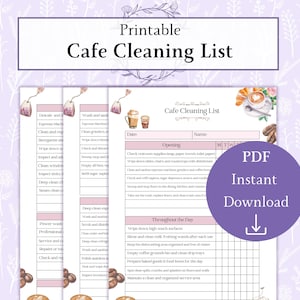 Cafe Cleaning List Printable PDF | Cafe Checklist | Barista Checklist ...