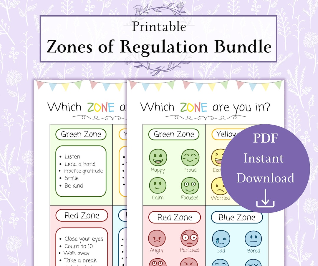 Zones of Regulation Bundle Printable PDF | Counseling Visuals ...