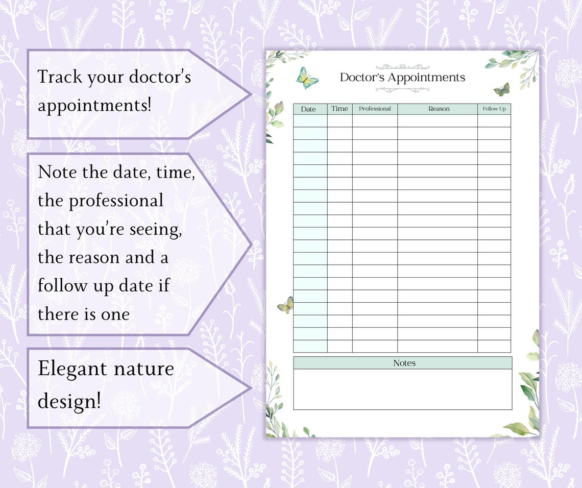 Appointment Tracker for Dr Appointments Printable PDF | Doctor Visit ...
