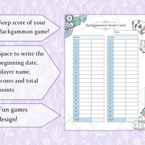 Backgammon Score Card Printable PDF | Board Game Lover Score Board ...