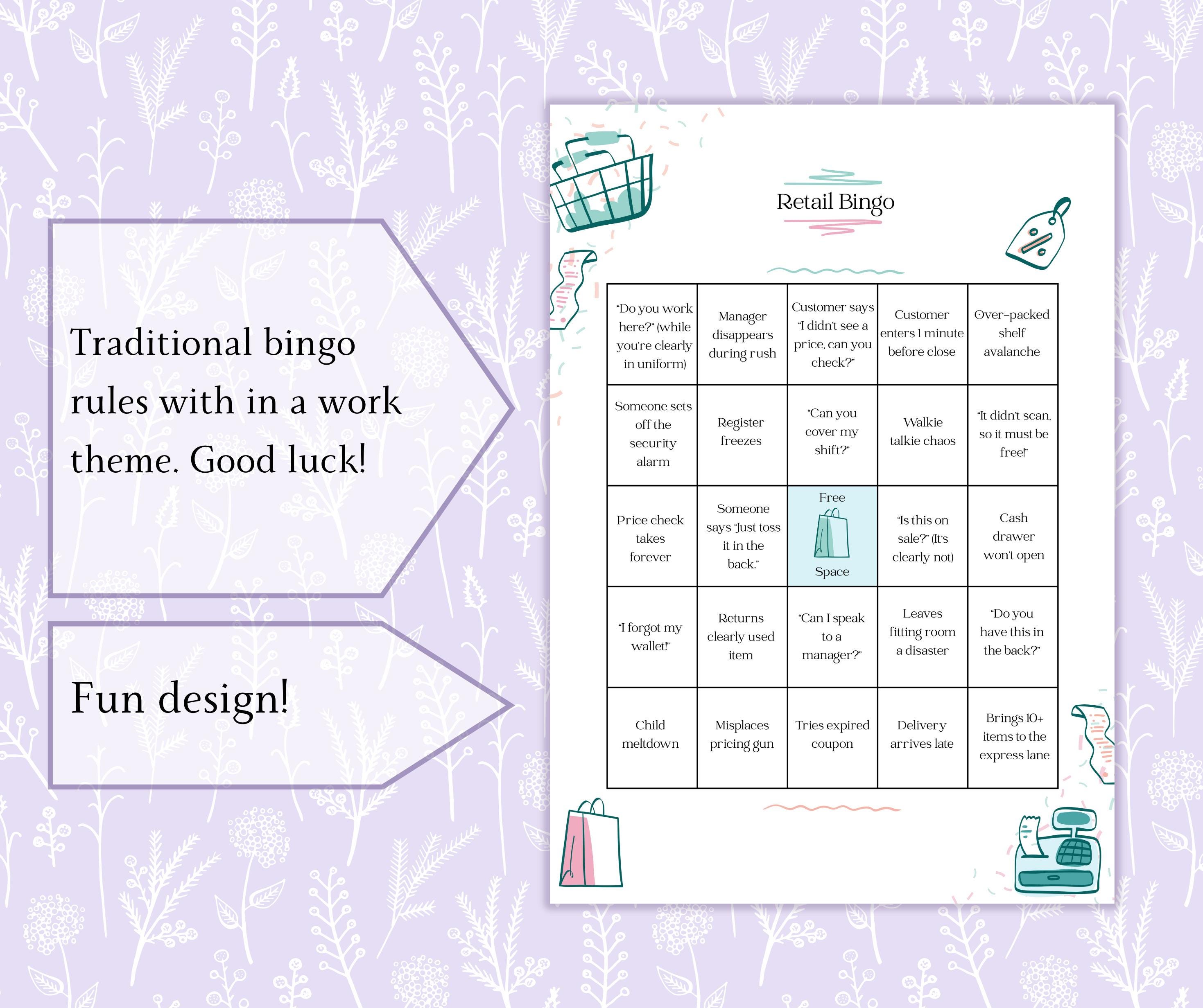 Retail Bingo Game Printable PDF | Retail Assistant Employee Bingo ...