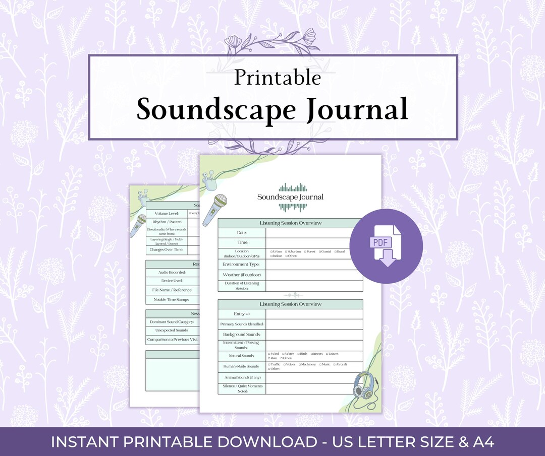 Soundscape Journal Printable PDF, Audio Observation Log & Field ...